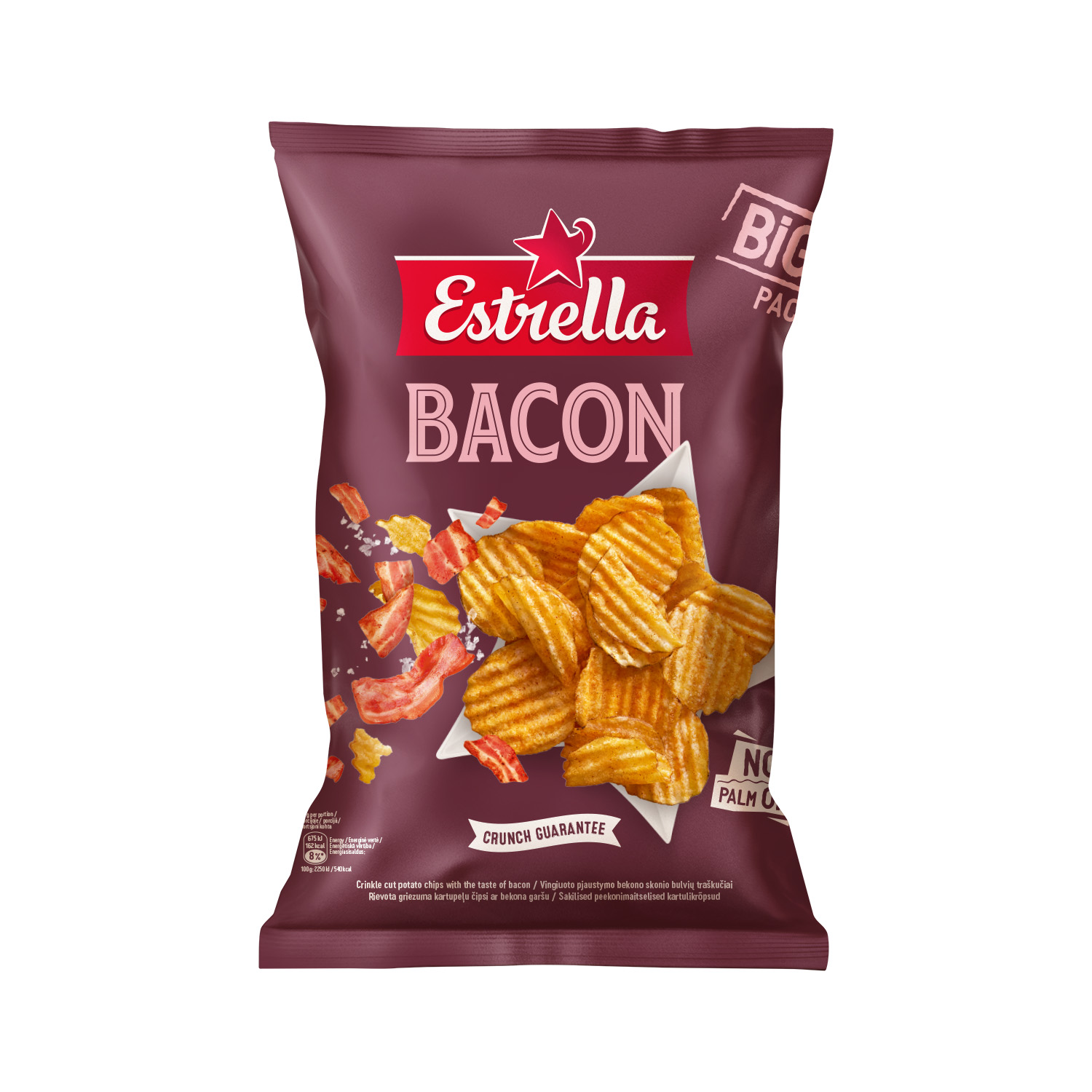 Crinkle Cut ESTRELLA Potato Chips with the Taste of Bacon 180g | ePromo