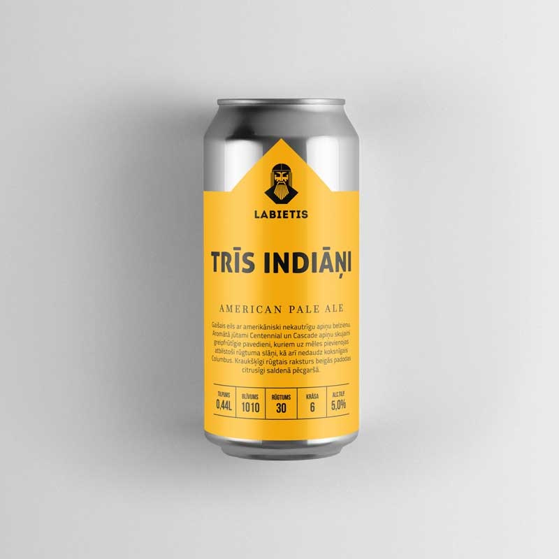 Alus LABIETIS Trīs indiāņi, 5%, bundžā, 0.44l (DEP) | ePromo