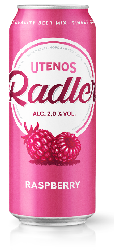 Beer cocktail UTENOS Radler, raspberry flavour, 2%, can | ePromo